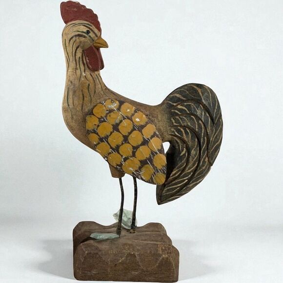 Accents | James Haddon Carved Painted Wood Folk Art Huge Rooster ...